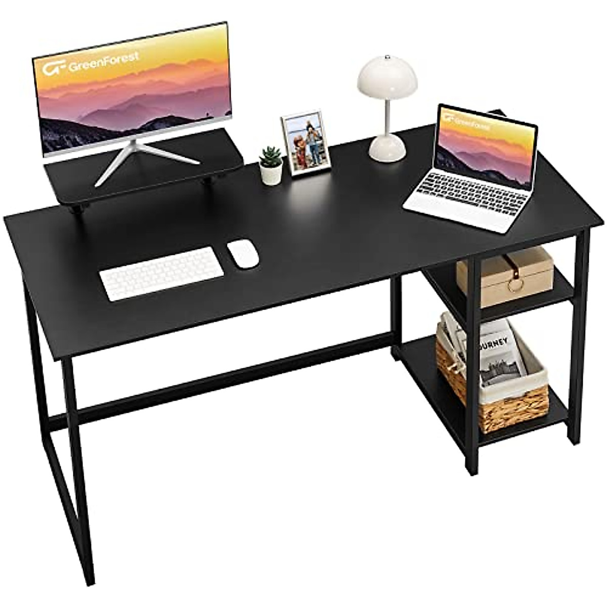 GreenForest 70 in L Shaped Desk with Drawers and Printer Stand and 47 in Computer Home Office Desk with Monitor Stand and Storage Shelves