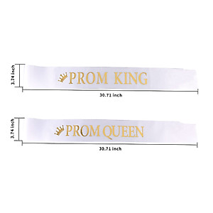 BAHABY Prom King and Prom Queen Satin Sash - Graduation Party School Party Accessories Bachelorette Party Wedding Bridal Shower Party Favors, White with Gold Print