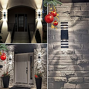 tewei Dusk to Dawn Outdoor Wall Lights, Modern Exterior Light Fixture, 3-Layer Up and Down Matte Black Outdoor Lights IP65 3000K Warm White Waterproof Modern Wall Sconce for Garage Porch, 2 Pack