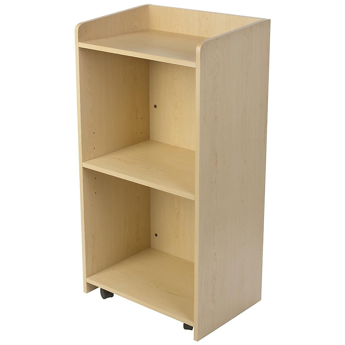 Displays2go Hostess Station, Hidden Wheels, Adjustable Shelf, Maple (LCKDPHSMP)