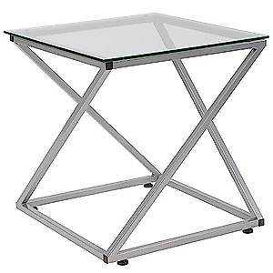 Flash Furniture Park Avenue Collection Glass End Table with Contemporary Steel Design