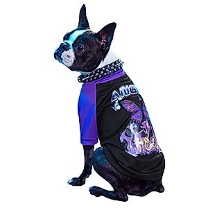QWINEE Y2K Dog Tee Shirt Butterfly Print Colorblock Puppy T Shirt Soft Stretchy Shirts Pet Apparel for Small Medium Cats Dogs Black L