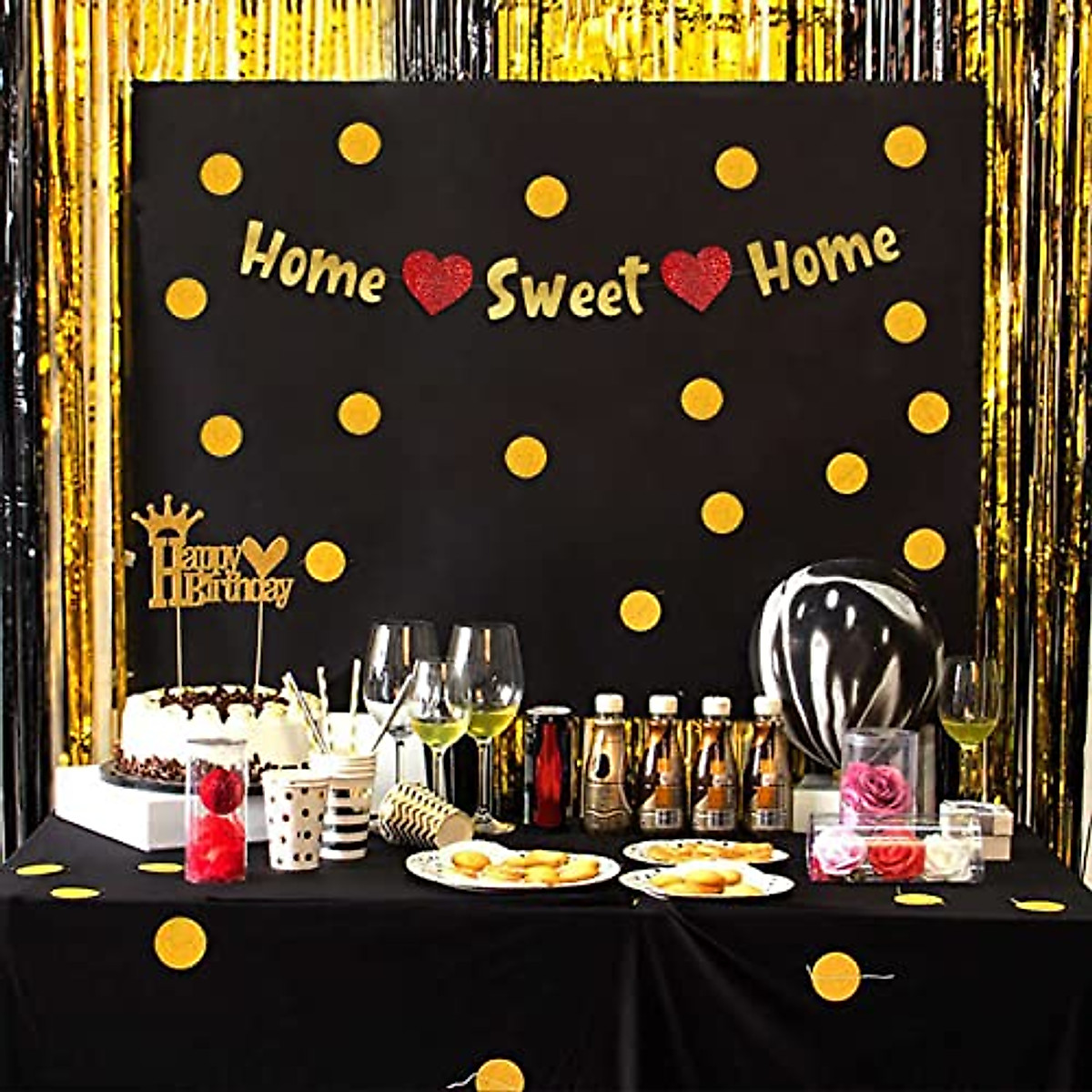 Home Sweet Home Gold and Red Glitter Banner – Funny Homecoming Party Decorations – Welcome Home Party Supplies, Ideas, and Gifts