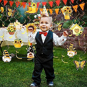 Bencailor 36 Pcs Sunflower Hanging Swirls Decorations Sunflower Party Supplies Decorations Sunflower Gnome Butterfly Ceiling Butterfly Streamers Decor for Summer Birthday Baby Shower Wedding Decor