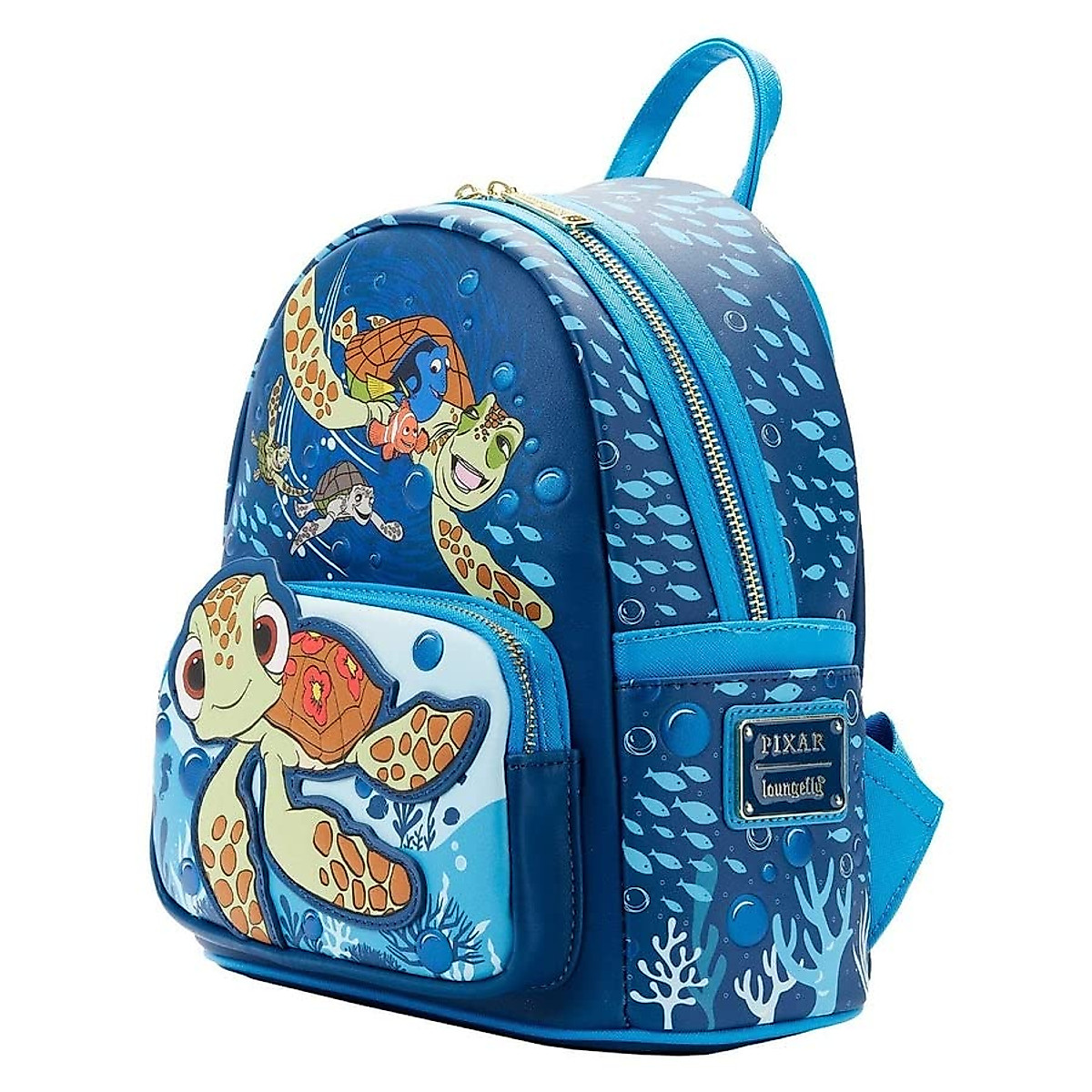 Loungefly Disney Pixar Finding Nemo Squirt and Crush Womens Double Strap Shoulder Bag Mini Backpack Purse
