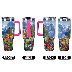 Tulips Floral 40 Oz Tumbler Insulated Stainless Steel Water Bottle Travel Mug Car Cup with Handle And Straw