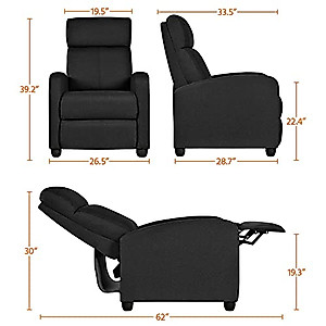 Yaheetech 2-Seat Fabric Pushback Recliner Chair with Thick Seat Cushion and Backrest Reclining Chair for Living Room Home Theater Matte Black