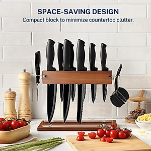 Gourmetop Kitchen Knife Set with Block 15 pcs, Kitchen Knife Block Set with Wood Acrylic Stand, Sharp Knife Set with Sharpener, Scissors, and Peeler, Black Cooking Knives Set for Kitchen Cutting