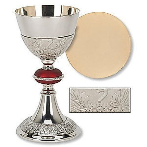 Minister Bishop Religious Catholic Gift Brass 24KT Gold Plate Grape Patterned Red Node Chalice and Paten Set