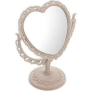 FEIYU BUY 1 Pack Simple and Lovely Heart-Shaped Cosmetic Mirror Plastic Double-Sided Rotatable Dresser Mirror Lightweight Mirror Bathroom Bedroom Mirror