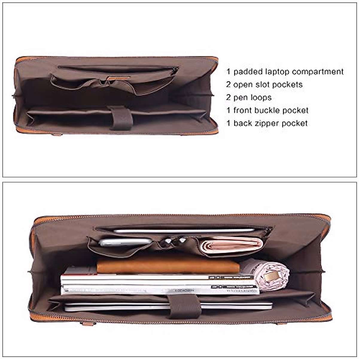 CLUCI Briefcase for Women Oil Wax Leather 15.6 Inch Laptop Slim Business Large Capacity Ladies Shoulder Bags Vintage Brown