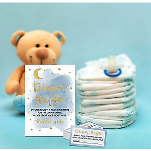 Gihyan Diaper Raffle Baby Shower Game Set(1 Standing Sign + 50 Guessing Cards), Moon and Stars Diaper Raffle Tickets for Baby Shower, Twinkle Twinkle Little Star Baby Shower Party Favor Decor - B09
