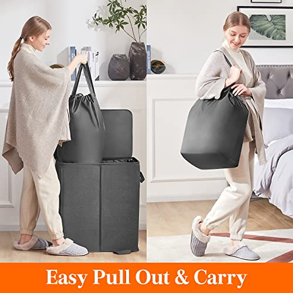 Lifewit 136L Double Laundry Hamper, Bundle with 105L Double Laundry Hamper with Lid and Removable Laundry Bags, Black