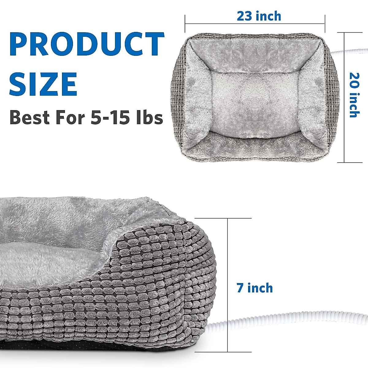 MARUNDA Heated Cats Bed for Indoor Use, Electric Cats Heated Bed Pets Heating Bed for Cats and Small Dogs, Washable Pets Bed with Automatic Heating Pad (23x20x7 Grey)