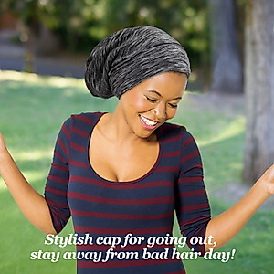 Naivlizer Satin Lined Hair Bonnet Sleep Cap, Adjustable Slouchy Sleep Bonnet, Hair Wrap for Frizzy Curly Hair Locs, Hair Protect Night Sleeping Beanie for Men & Women, Black