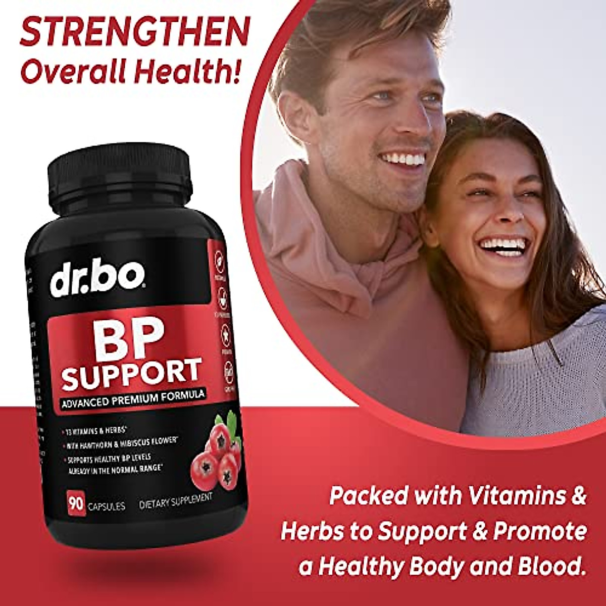 DR. BO Blood BP Support Supplement - Healthy Herbal Garlic & Natural Hibiscus Supplement Health Herbs Vitamin Formula - Hawthorn Pills Heart Vitamins Blend Flow Supplements Capsules for Women & Men