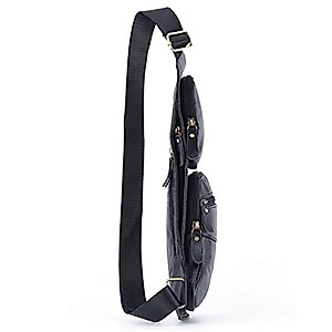 KPYWZER Leather Sling Backpack for Men Women Sling Bag Chest Crossbody Shoulder Outdoor Travel Camping Tactical Casual Daypack Black