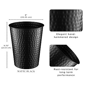 Monarch Abode Matte Black Metal Wastebasket Trash Can, Hand Hammered, Bathroom Decor