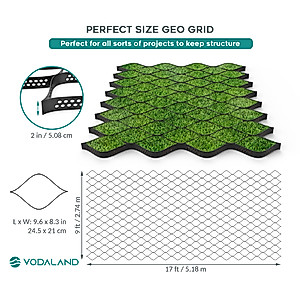 Vodaland - 2" GeoCell - 100% Permeable for Walking Paths, Patios and Erosion Control, Size 9 ft x 17 ft