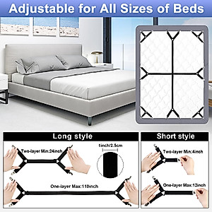 Bed Sheet Straps, 6 Pack Fitted Bed Sheet Fasteners Clips Adjustable Crisscross Bed Sheet Holder Straps for Corners Mattress Sheet Suspenders Grippers Bedding Accessories, Black