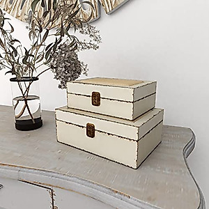 Deco 79 Farmhouse Wood Rectangle Box, Set of 2 10", 8"W, White