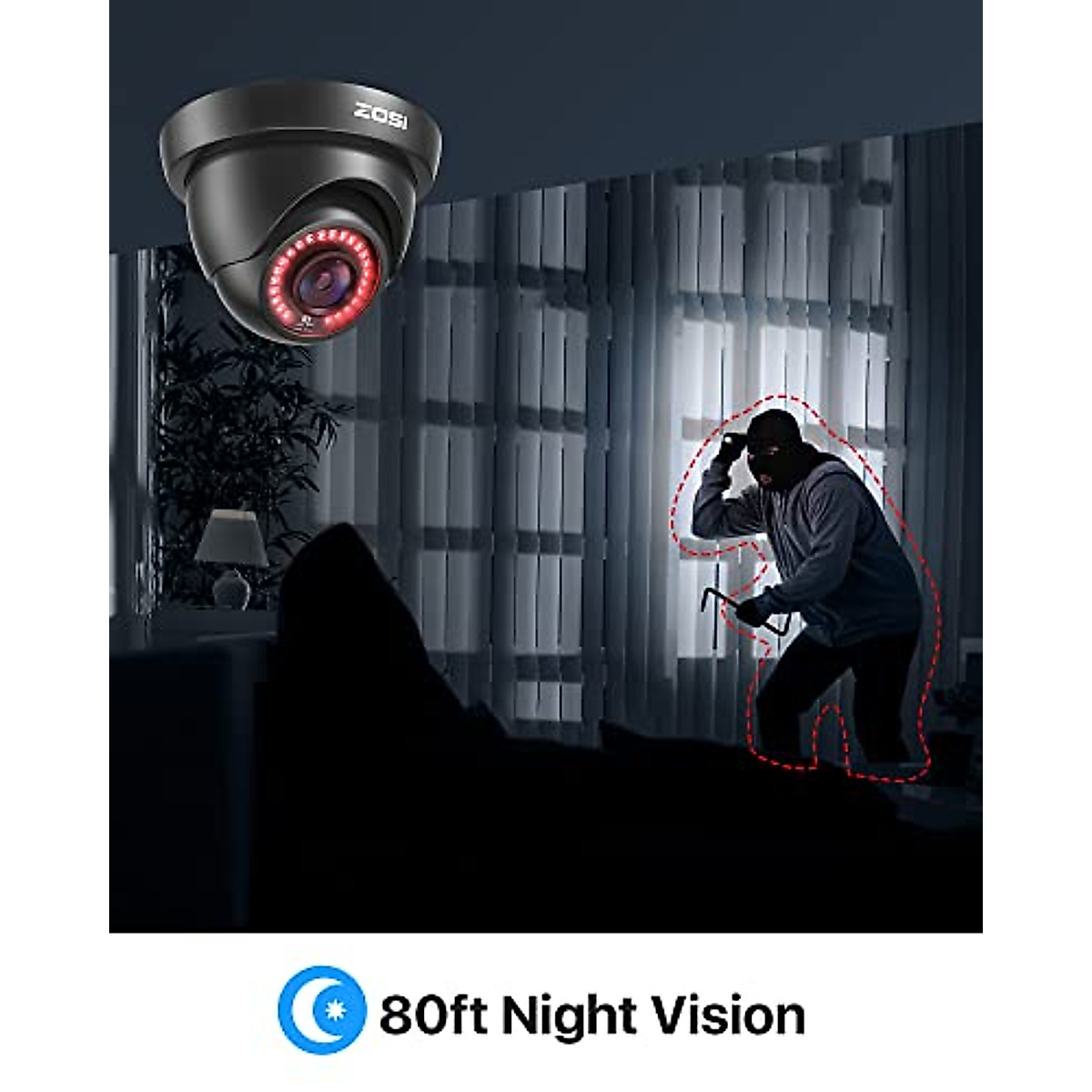 ZOSI 2.0MP HD 1080p 1920TVL Security Camera, 4-in-1 HD TVI/CVI/AHD/CVBS CCTV Camera,80ft Night Vision,Indoor Outdoor,Aluminum Housing for 960H,720P,1080P,5MP,4K Analog Home Surveillance DVR System