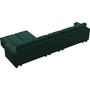 Belffin Large Velvet L Shaped Sectional Sofa Couch with Reversible Double Chaises Modular Sectional Sofa Couch with Storage Ottomans Convertible Sectional Sofa Green