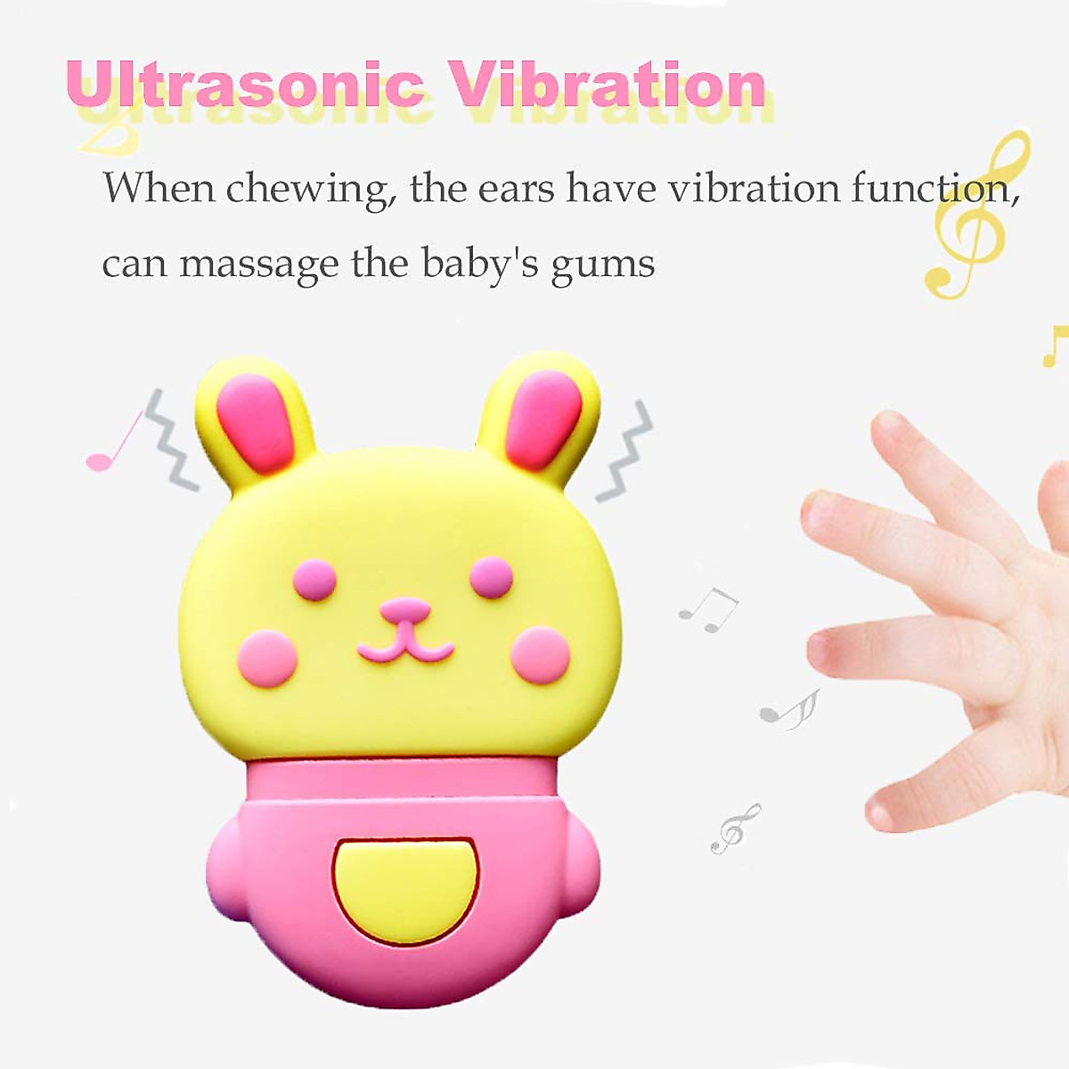 Baby Teething Toys, Caromolly Vibrating Teether Toy, Teether Toys for Babies 0-12 Months, Electric Soothing Teether for Sensory Exploration and Teething Relief, Cute Cartoon Shape, BPA-Free