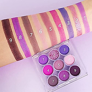 Waterproof 9 Colors Shimmer Matte Eyeshadow Palette.Longwearing Highly Pigmented Glitter Powder Palet.Matt Pink Shiny Purple Eye shadow Palet Eye Makeup.paleta de sombras moradas
