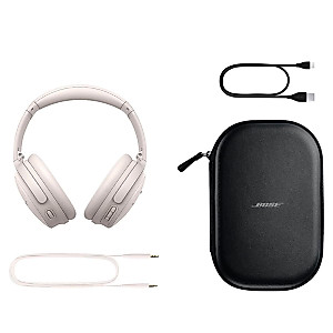 Bose QuietComfort Wireless Noise Cancelling Headphones, Bluetooth Over Ear Headphones with Up to 24 Hours of Battery Life Bundled with Green Extreme Wireless Portable Charger, White Smoke
