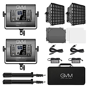 GVM 1000D RGB Led Video Light with 2 Softboxes, Photography Lighting Kit with Bluetooth Control, Full Color Video Lighting Kit with 8 Applicable Scenes, 2 Packs Led Light Panel for Video Shooting