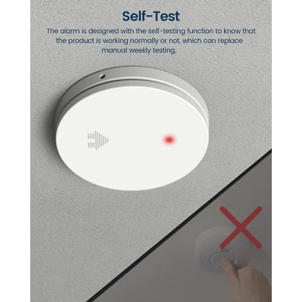 Ecoey Smoke Detector Alarm, 10 Year Fire Alarms Smoke Detectors with Self-Test and Ambient Light Detection, Ultra-Thin Fire Alarm with Big Test Button and Night Mode for Home, FJ146, 1 Pack