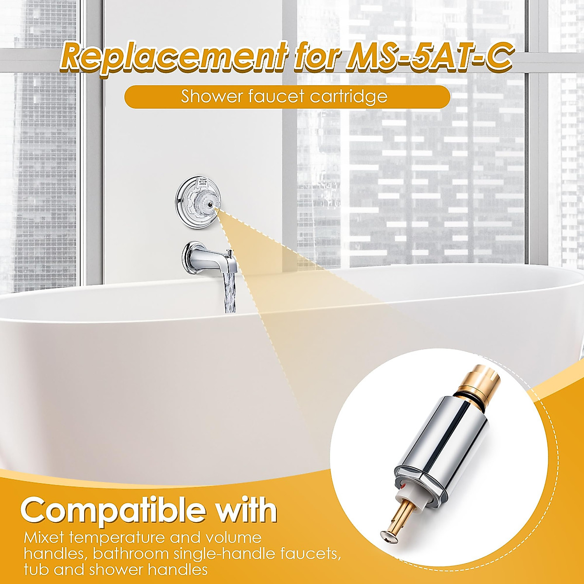 Dreyoo Shower Cartridge Replacement for MS-5AT-C, Compatible with Mixet Bathroom Single Handle Faucets, Shower Valve Parts for Single Tub and Shower Handles, Faucet Stem Repair Kits for Shower Faucet