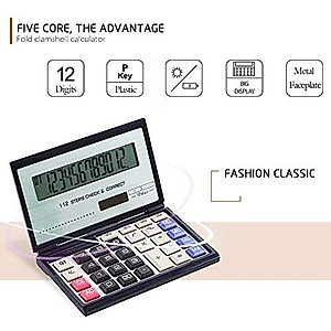 Folding Calculator with 12-Digits Large Display,Solar and AAA Battery Dual Power Business/Office/Student/