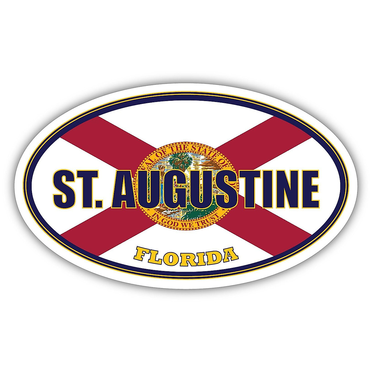 St. Augustine City Florida State Flag | FL Flag St. Johns County Oval State Colors Reflective Sticker Car Decal 3x5 inches