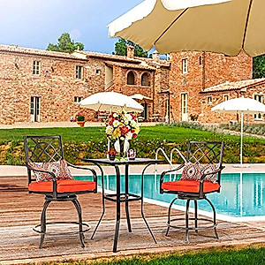 Patiomore Patio Bar Table, Outdoor Bar Height Bistro Table with Umbrella Hole, Metal Frame and Slat Design (Black)