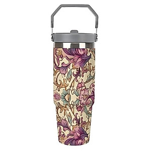 WITHSBKK 30oz Car Cup Purple Flower Printed with Portable, Stainless Steel Travel Mug, Vacuum Insulated Tumbler And Straw, Leakproof for Car & Outdoor, UV Printed Design