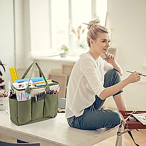 Art Supply Storage Organizer, Craft Organizers and Storage Tote Bag with Pockets Art Caddy Oxford Fabric Craft Storage Containers for Teacher, Students, Artist, Traveler Green