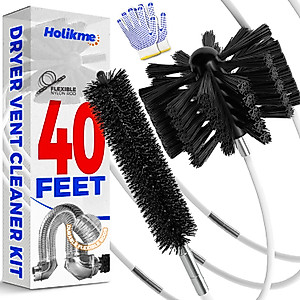 Holikme 40 Feet Dryer Vent Cleaner Kit Flexible Lint Brush with Drill Attachment, Extends Up to 40 Feet for Easy Cleaning, Synthetic Brush Head, Use with or without a Power Drill