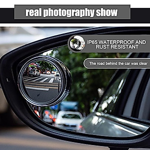 Yumfugu 2 PCS Car Reversing Auxiliary Blind Spot Mirror, 360° Rotating Push-type Hgh-definition Crystal Glass Rear View Small Round Mirror, Expand Vision Frameless Accessory, for Most Models (Black)