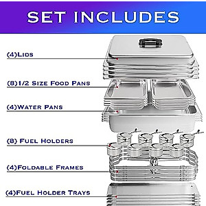 Chafing Dish Buffet Set (4 Pack) Chafers 8QT Buffet Servers And Warmers, Chaffing Servers With Covers, Catering, Chafer, Folding Stand, Food Warmer For Parties Buffets