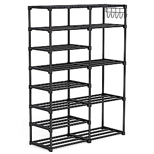 Tribesigns 8 Tiers Shoe Rack Shoe Shelf Shoe Storage Organizer with Side Hooks for Entryway, 24-30 Pairs Metal Shoe Rack Taller Shoes Boots Organizer