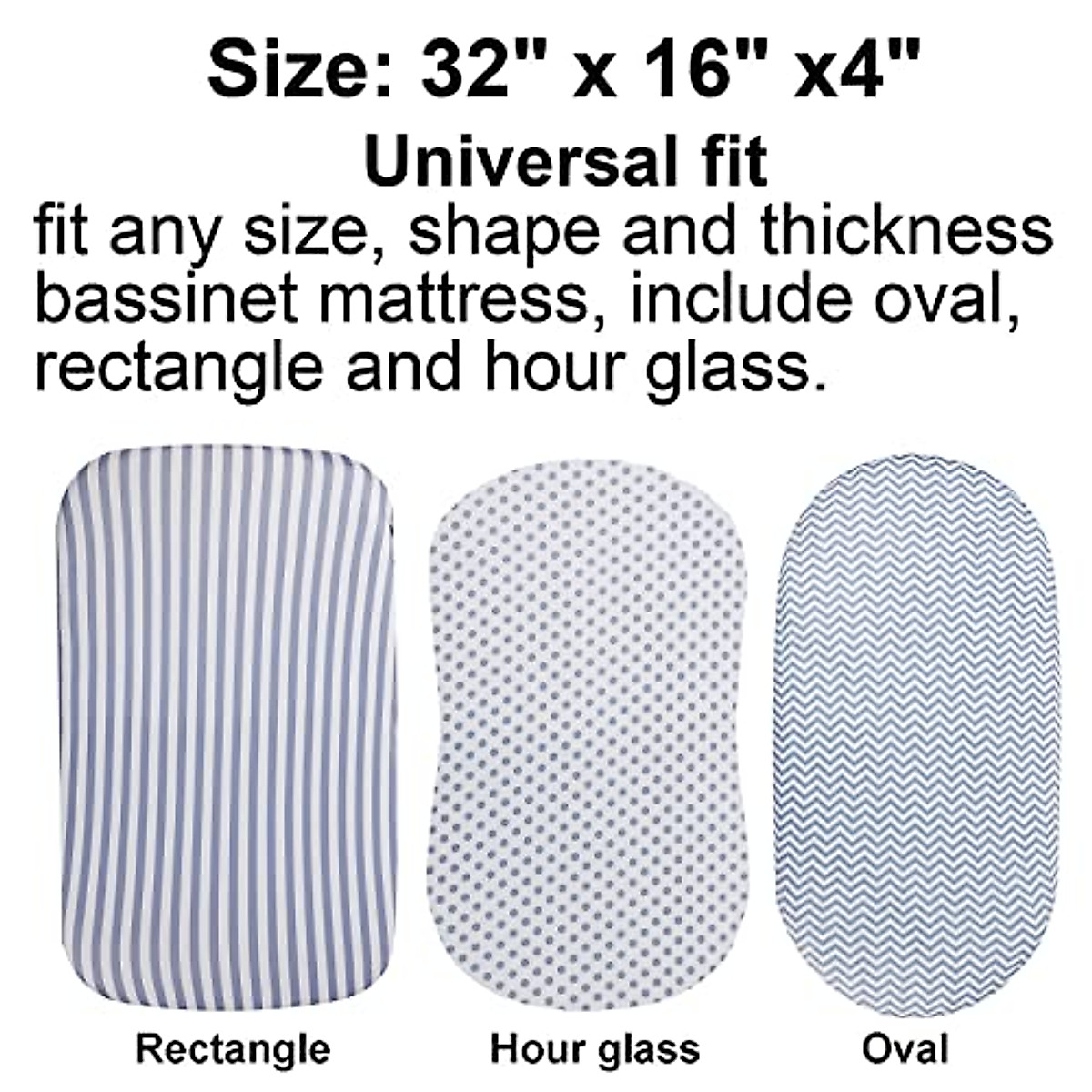 Bassinet Sheets 4 Pack for Baby Unisex, Stretchy Jersey Knitted Fitted Sheet Universal for Oval Rectangle and Hourglass Bassinet Mattress, White and Grey, Neutral for Baby Boy and Girl