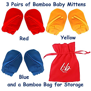 Bamboo Baby Mittens for Eczema, 0-6 Months, Baby Gloves for Dry Skin, Overnight Moisturizing Gloves, 3 Pairs