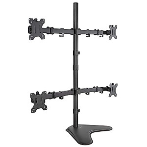 Mount-It! Quad Monitor Stand | Height Adjustable Free Standing 4 Screen Mount | Fits Monitors up to 32 Inches | Black, Steel | MI-2784