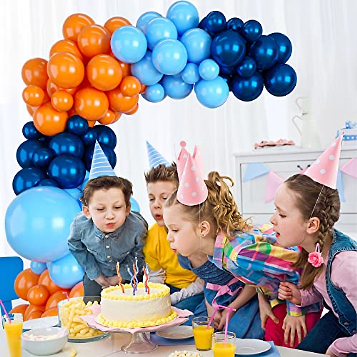 Blue Balloons Garland Arch Kit, Navy Blue Orange Balloon Arch Kit, Blue Orange Latex Balloons Party Balloons For Birthday Decoration Wedding Baby Shower Engagement DIY Decoration Party Supplies