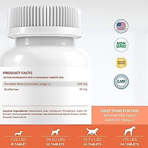Turmeric for Dogs Anti Inflammatory Pain Relief - 120 Chewable Tablets - Hip & Joint Support Anti Inflammatory for Dogs with Curcumin and BioPerine, Antioxidant, Cardiovascular Health
