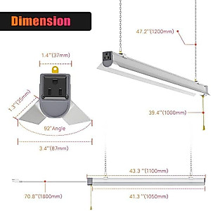 OPENLUX 3.6ft Linkable LED Shop Light, 80W LED Utility Shop Light Fixture,10400LM,41 inch,5000K Daylight for Workshop,Office with Plug and On/Off Pull Chain,Hanging or Surface Mount - 4 Pack