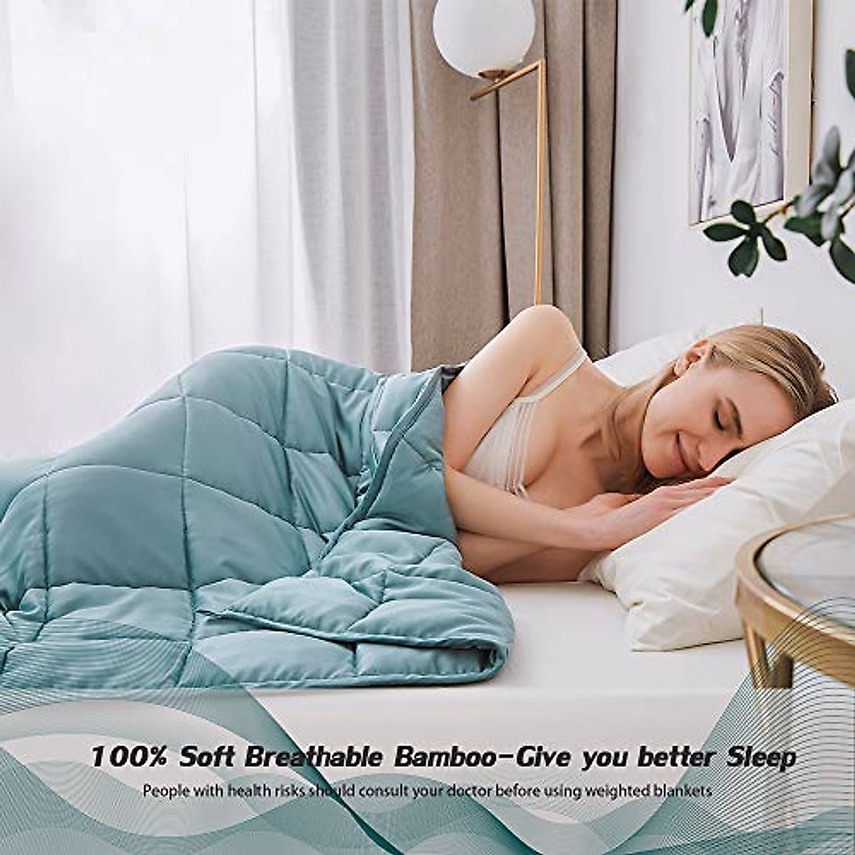Dornroscn Bamboo Cooling Weighted Blanket 100% Natural Bamboo Viscose | 15lbs-48’’x72’’-Twin size for Adults and Kids | Cooling Heavy Blanket with Premium Glass Bead for Hot & Cold Sleepers, Sea Grass