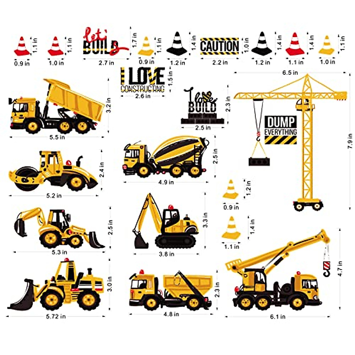 C CATWALLART Construction Cars Wall Decals,Tractor Car Excavator Wall Stickers,Vinyl Peel Stick Decor, Gifts for Kids,Bedroom Boys Room Playroom Wall Decor